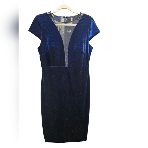 MARINA | Dresses | Marina Womens Plunge Neck Cocktail Dress Navy Size 4 ...
